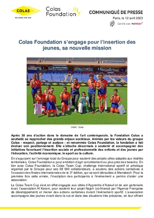 Colas foundation s'engage pour l'insertion des jeunes | BATI-Today