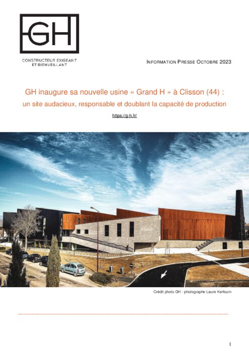 GH inaugure sa nouvelle usine « Grand H » à Clisson | BATI-Today