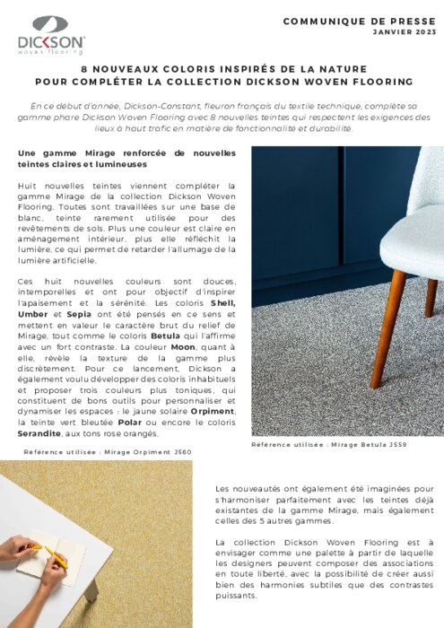 8 nouveaux coloris complètent la collection Dickson Woven Flooring ...