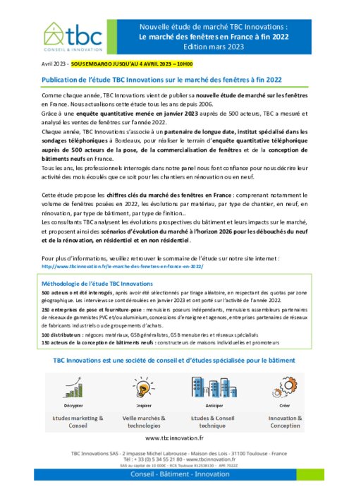 TBC Innovations se penche sur le marché des fenêtres à fin 2022 | BATI ... TBC Innovations se penche sur le marché des fenêtres à fin 2022 | BATI ...