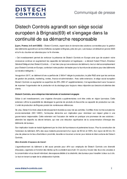 Distech Controls agrandit son siège social européen à Brignais (69 ... Distech Controls agrandit son siège social européen à Brignais (69 ...